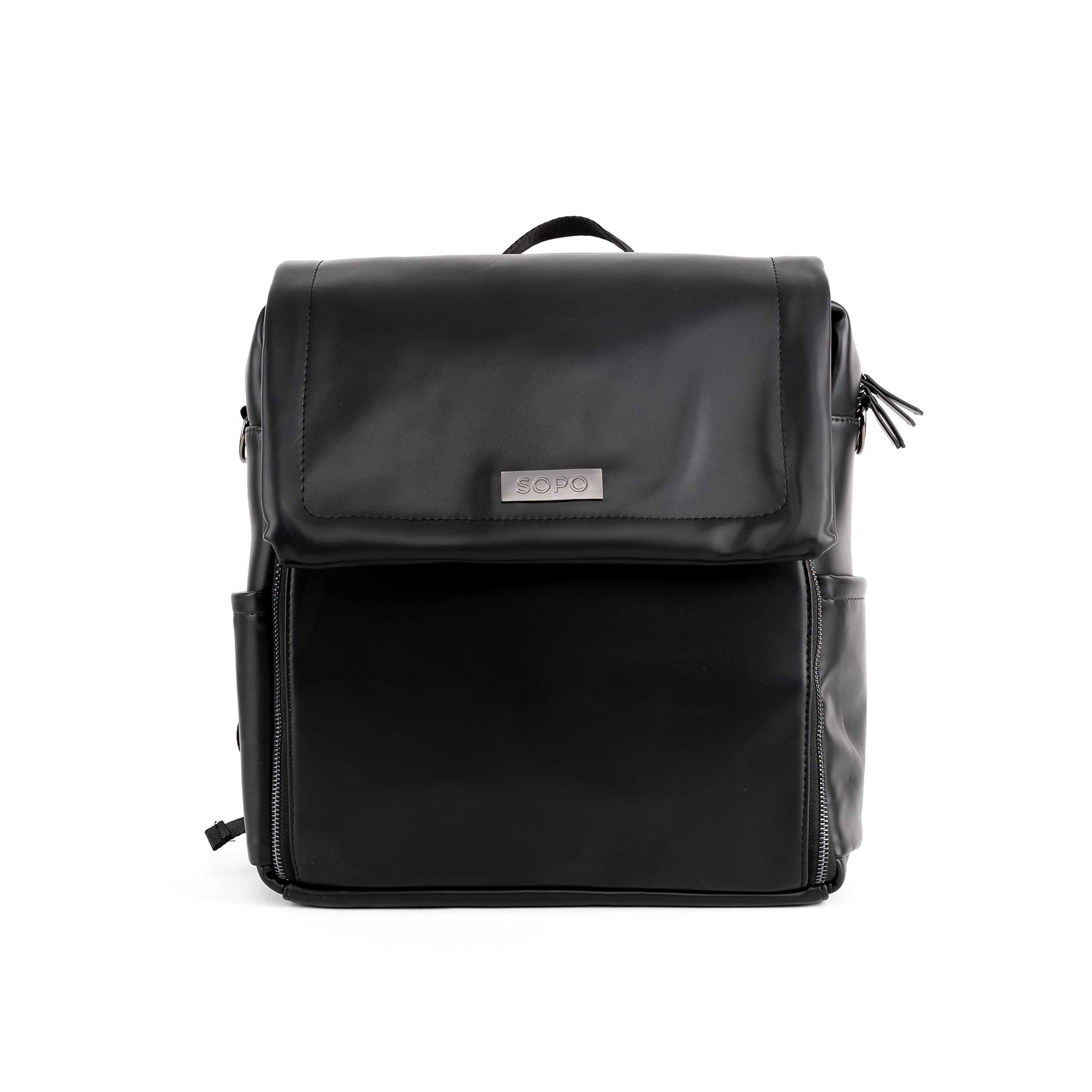 SOPO Diaper Bag Backpack with Built-in Changing Station, Bottle Pockets, Stroller Straps, 3 Ways to Carry, 9 Pockets, Laptop Compartment, Easy-Care Vegan Leather