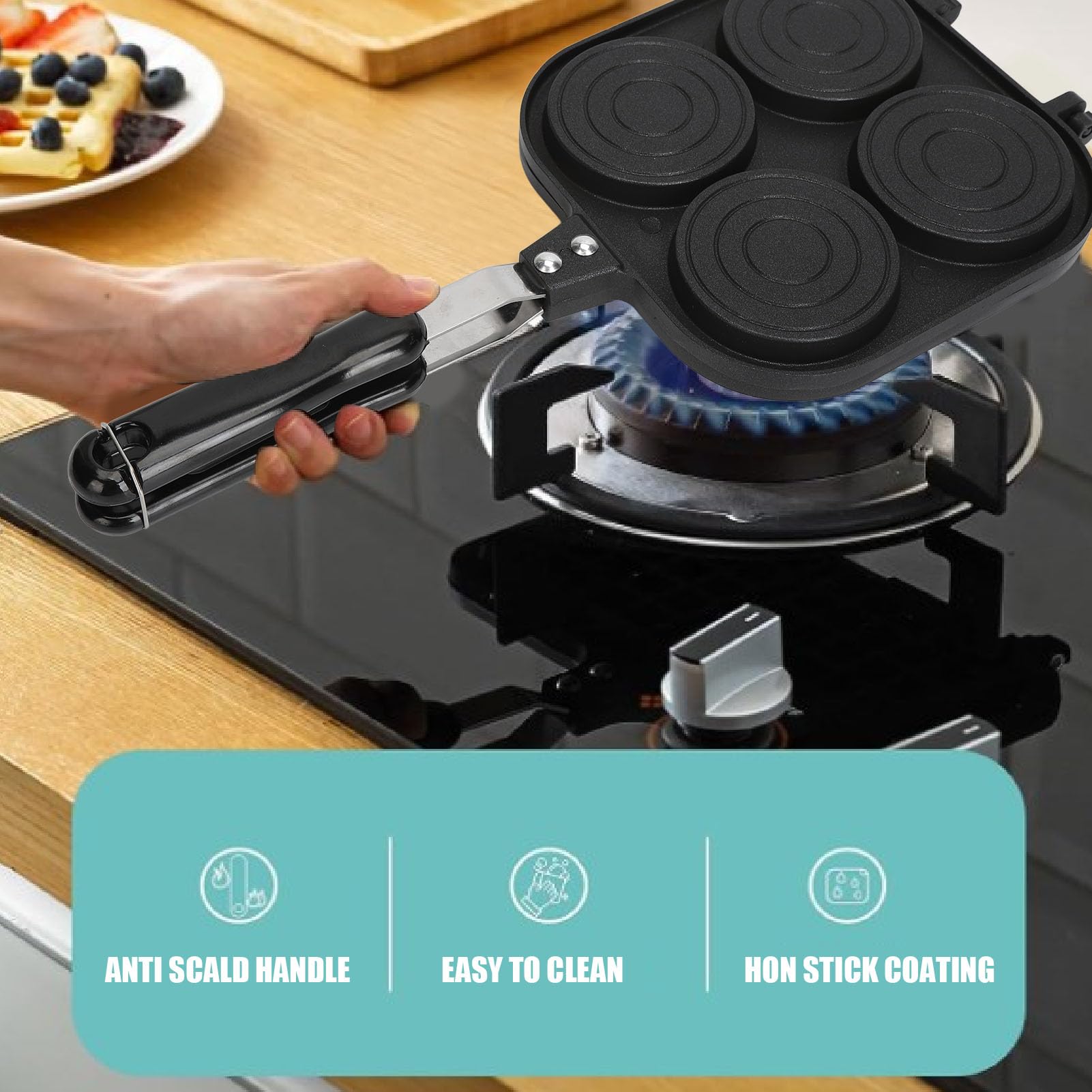 Topyond Pancake Pan Maker, Double Sided Nonstick Japanese Egg Pan, Multifunctional Aluminum Alloy Tamagoyaki Pan for Eggs, French Toast, Omelette, and Crepes