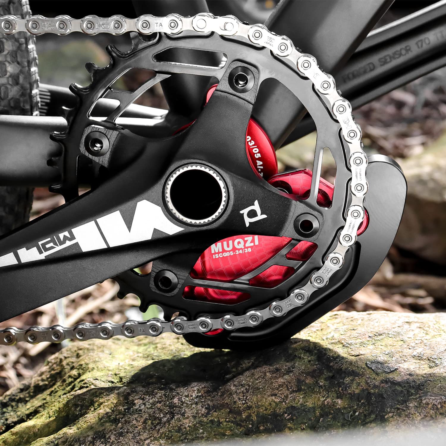 MUQZI Bash Guard, ISCG 03 Mountain Bike Chainring Protector BSA Adapter Included 26-32T, Red