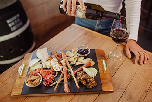 TOSCANA - a Picnic Time brand Covina Slate Serving Tray, Charcuterie Board Set, (Acacia Wood & Slate Black with Gold Accents) Large
