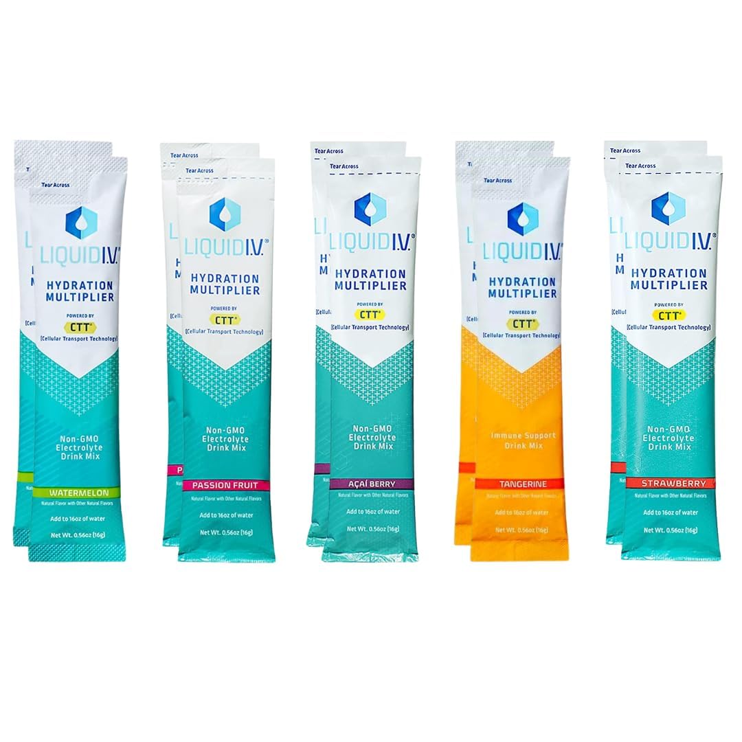 Hydration Multiplier Assorted Variety Pack - Electrolyte Drink Mix, Easy Open Single-Serving Powder Packets (10 Sticks)