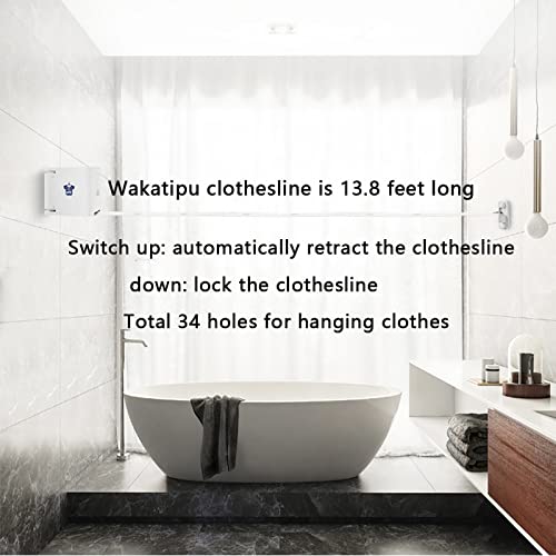 Wakatipu Retractable Clothesline, Indoor Outdoor Clothes Line, Automatic Retractable Clothesline with Fixed Hanging Hole13.8ft. Can Bear 44lb,Adjustable,Hanging Lock to Prevent Sagging (Standard)