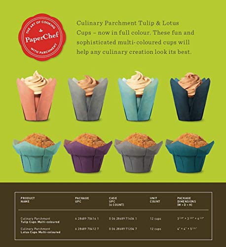 PaperChef Baking Cup: Lotus-Shaped Cupcake and Muffin Liners, Nonstick Parchment Papers, Tin and Ramekin Liner, 4 Elegant Colors, Biodegradable Paper Supplies, Kosher-Certified, (Multicolored, 12 cups