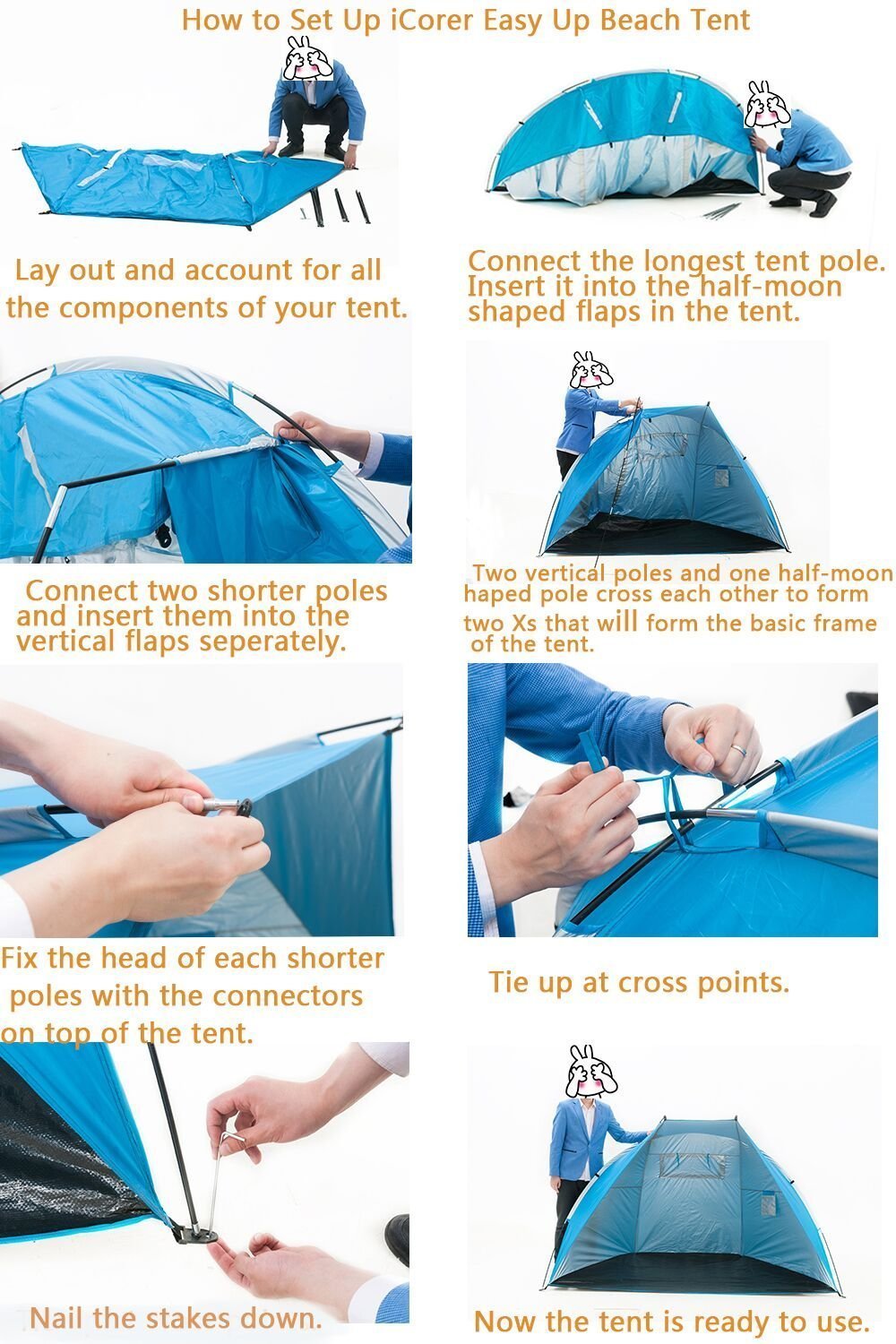 iCorer Extra Large Outdoor Portable EasyUp Beach Cabana Tent Sun Shelter Sunshade, Blue