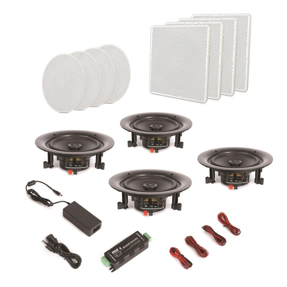 Pyle 8” 4 Bluetooth Flush Mount in-Wall in-Ceiling 2-Way Speaker System & Tweeter Stereo Sound 4 Ch Amplifier 250 Watt (PDICBT286) & Bluetooth Receiver Wall Mount - in-Wall Audio Control Receiver