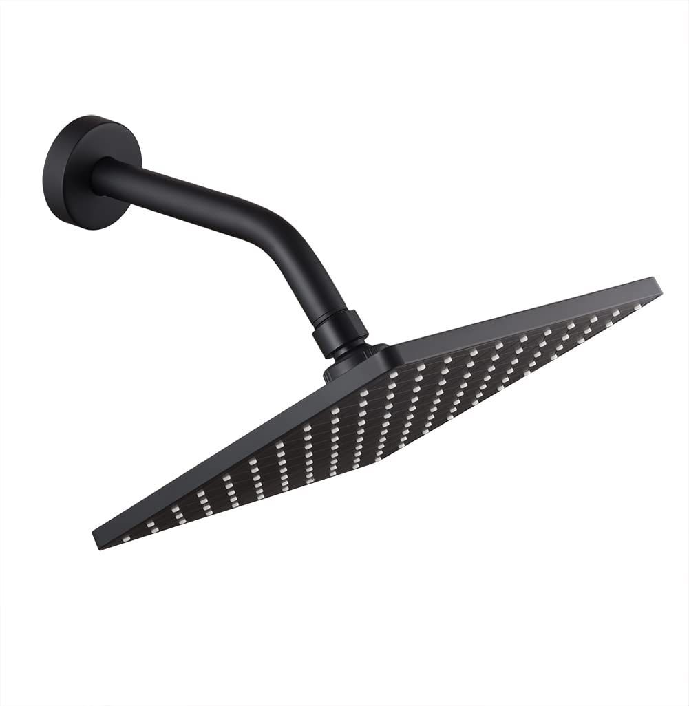 Shower Arm with Flange +Tape,Stainless Steel Shower Head Extension Arm,Wall-Mounted Shower Head Extender Arm for Fixed Shower Head,10 Inch Matte Black