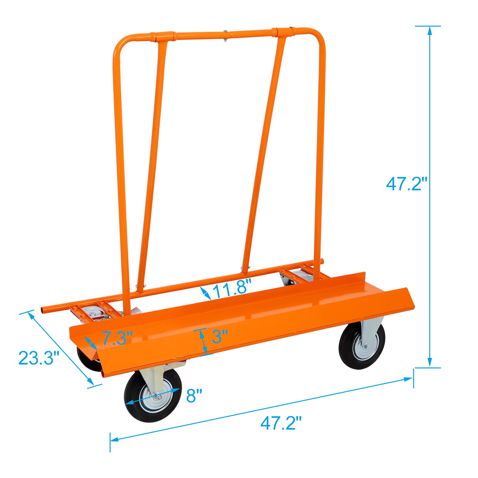 Heavy Duty Drywall Sheet Cart & Panel Dolly 1800lbs Capacity, Panel Service Cart with 8" Swivel Mold-On Rubber Wheels (1800lbs)