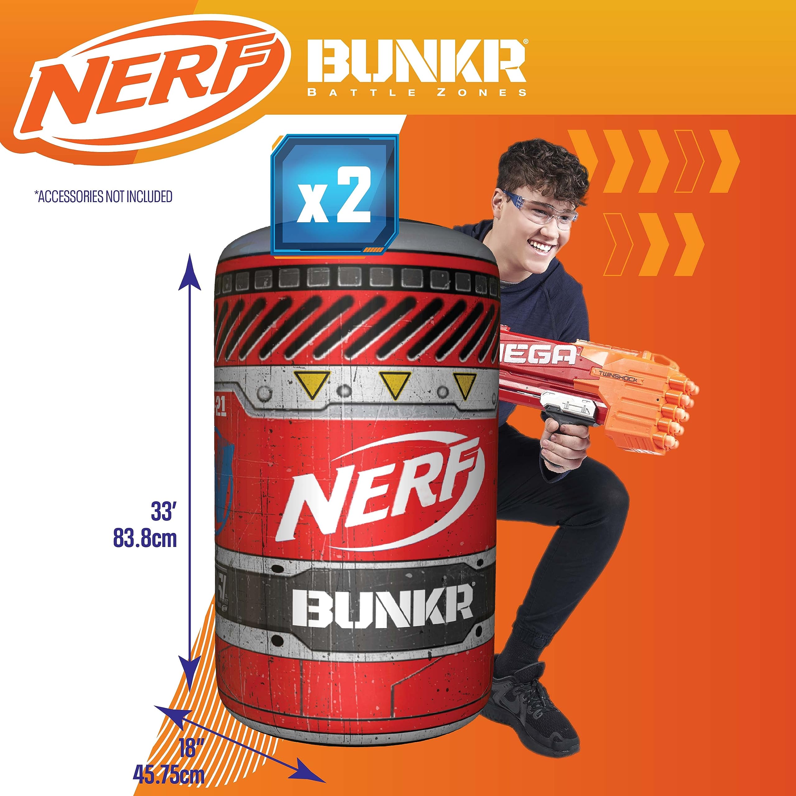 NERF BUNKR Officially Licensed Stadium Pack Inflatable Battlezone - 9 Piece Barricade Shield Bunker Set - Perfect for NERF Party NERF War
