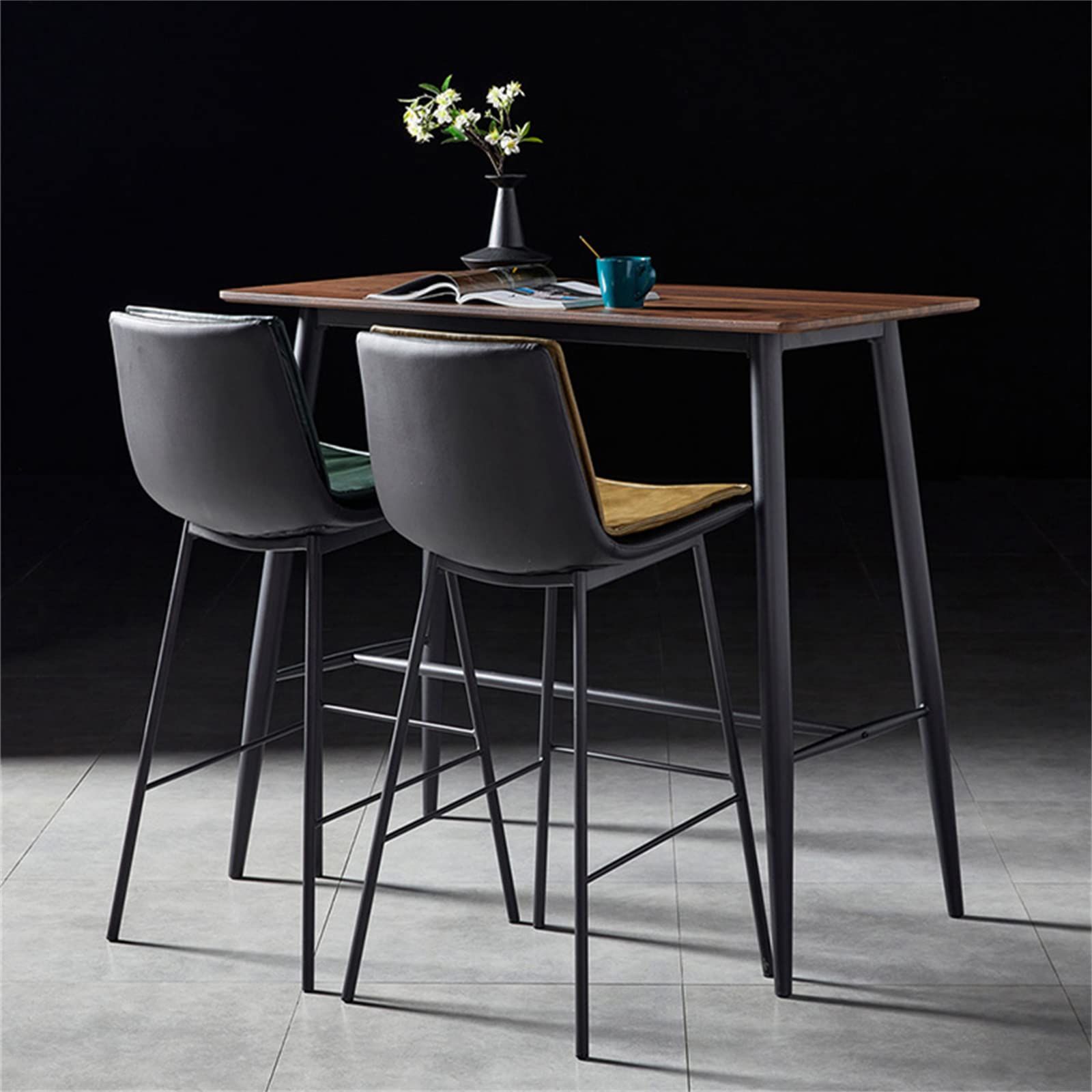 JHKZUDG Saddle Leather Bar Stools Set of 2,Counter Height Bar Stools,Modern Kitchen Island Bar Stools,Metal Dining Chairs Shop Stool,Urban Industrial Counter Chairs for Kitchen Island,Camel
