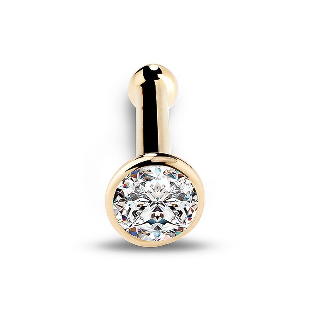 I1 3mm 0.11ct. t.w. Diamond Flush Bezel Set Diamond 14K Yellow Gold Bone Nose Ring 18G