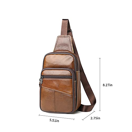 JBB Sling Bag Crossbody Sling Backpack for Man with Cowhide Shoulder Bags Travel Hiking Chest Bag