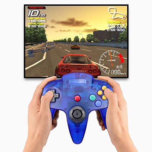 King Smart N64 Controller, Wired N64 Video Game with Upgraded Joystick for Original N64 Console (Sapphire Blue and Clear Purple)