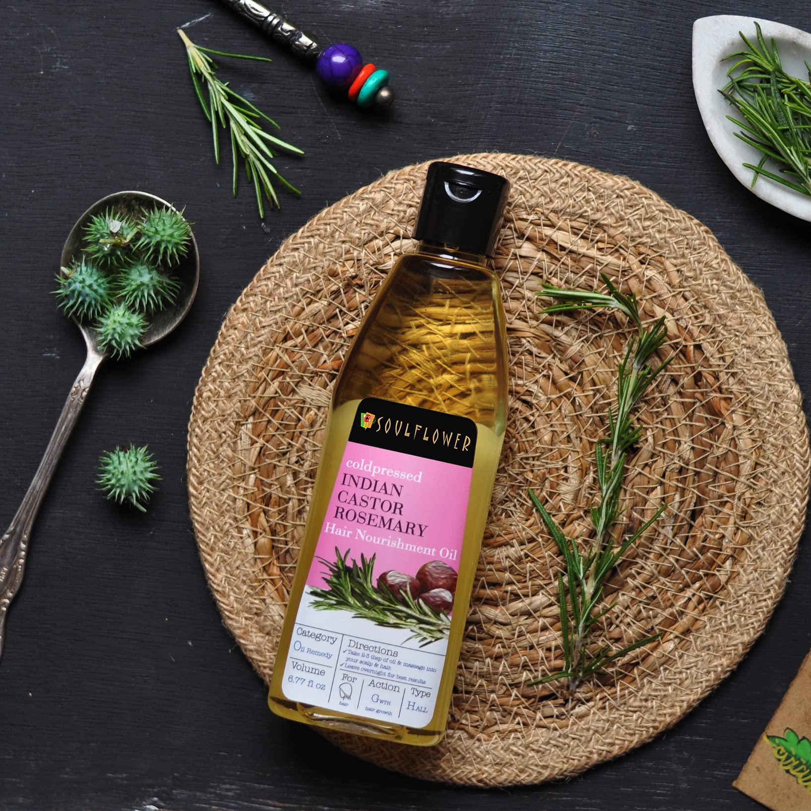 Soulflower Pack of 2 Castor Rosemary Hair Oil and Onion Biotin Shampoo, 500ml