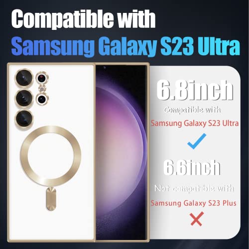 SZXYCZL Samsung Galaxy S23 Ultra 5G MagSafe Case, 6.8" Gold TPU Bumper with Clear Camera Lens Protector & Wireless Charging Compatibility