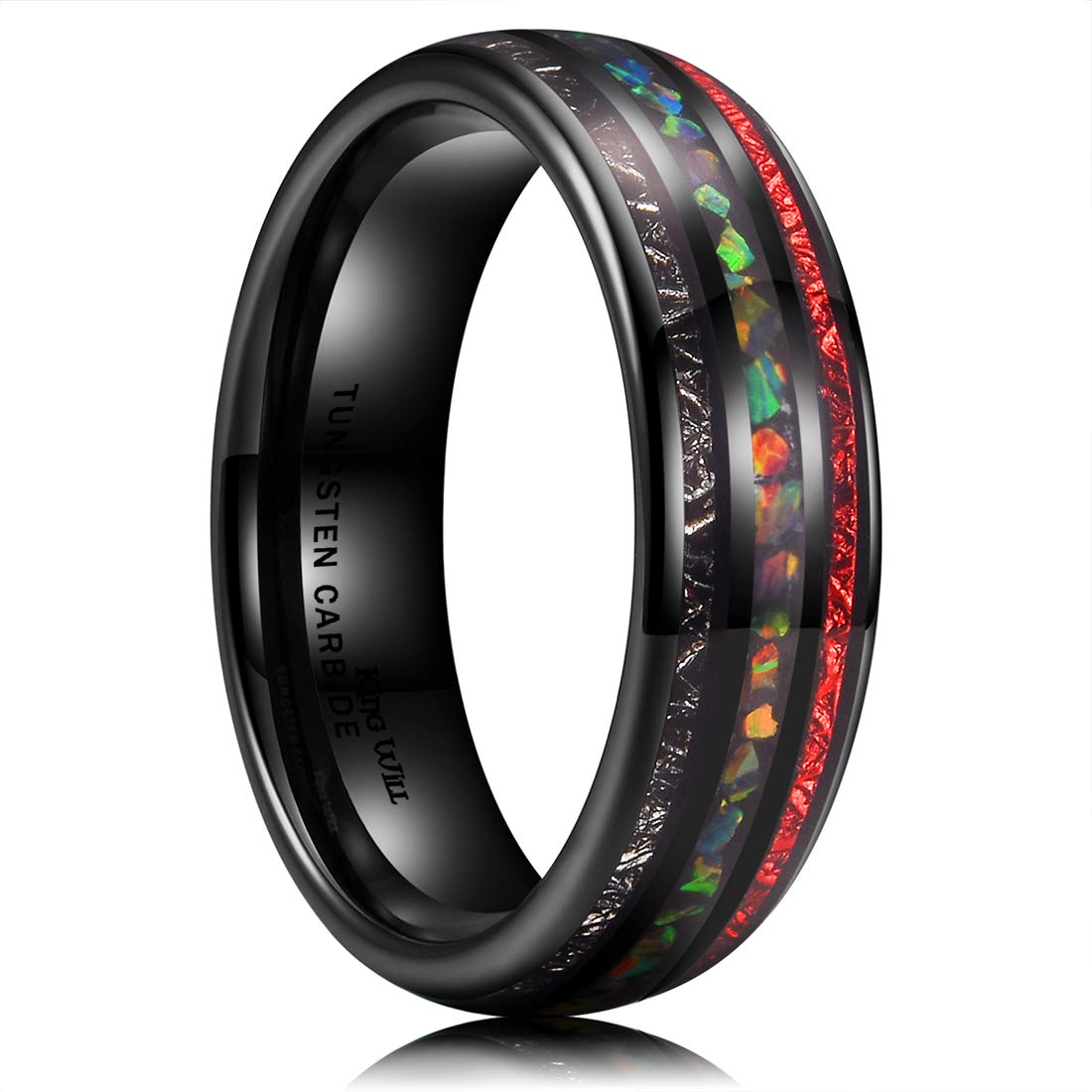 King Will Nature 6mm Black Tungsten Carbide Ring for Men Wedding Band Red Inlay
