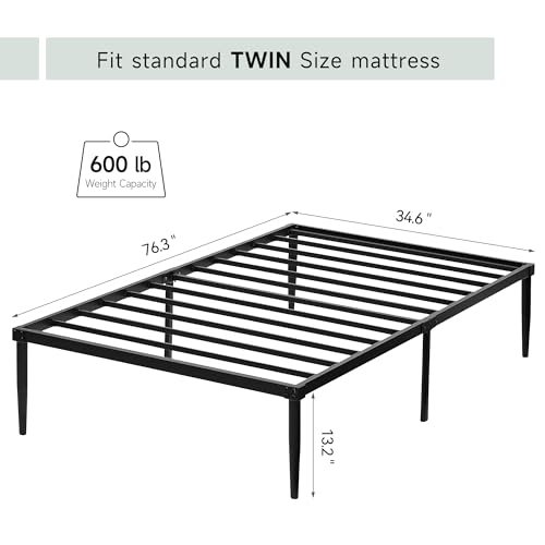 IDEALHOUSE14 Inch Twin Bed Frame No Box Spring Needed, Metal Platform Twin Size Bed Frame, Heavy Duty, Easy Assembly and Noise Free, Black