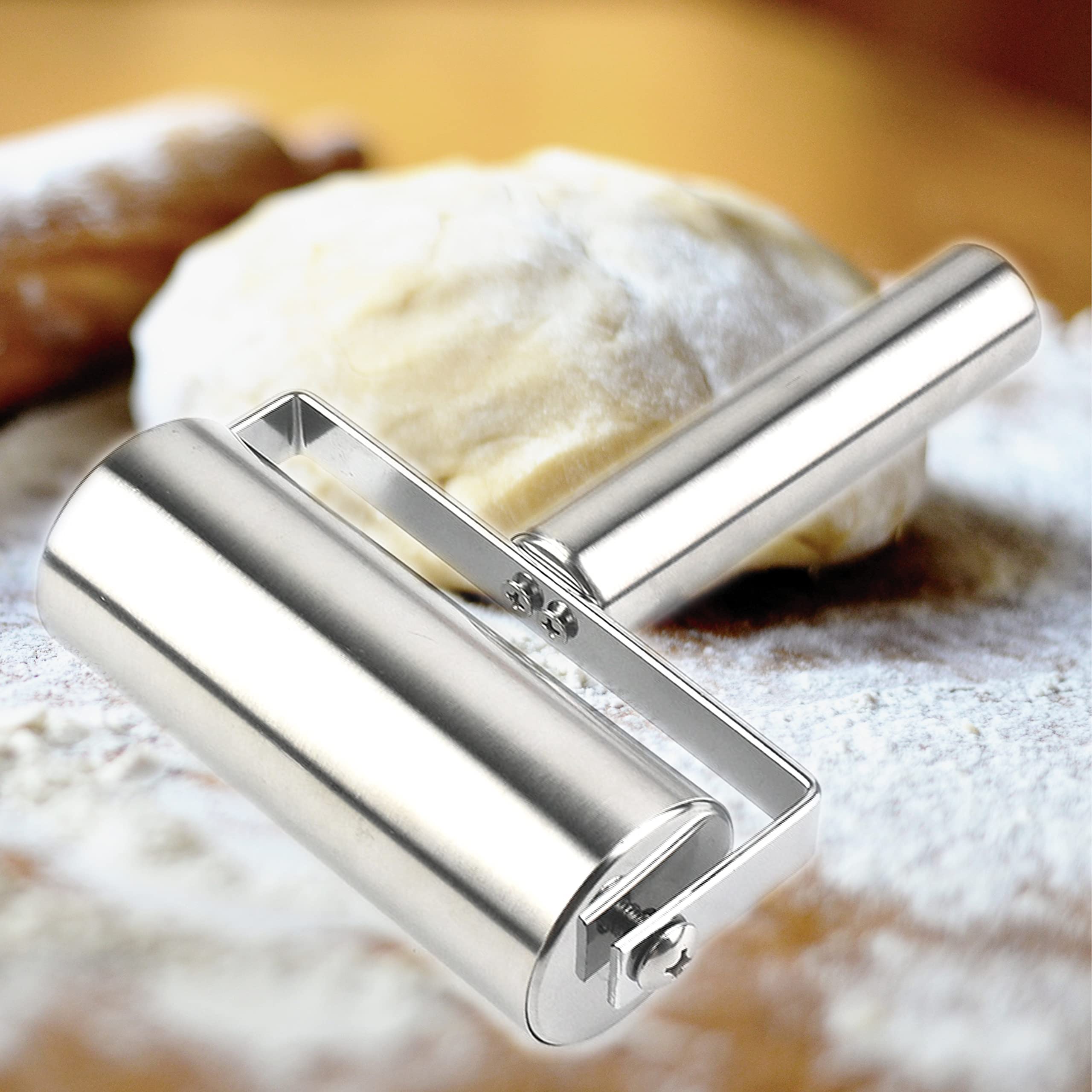 Pastry Pizza Roller, Non Stick Smooth Stainless Steel Rolling Pin Metal Kitchen Utensils, for Baking Dough, Pizza, Pie, Pastries, Pasta, Cookies
