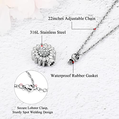 XIUDA Sunflower Cremation Urn Necklace for Ashes Keepsake Cremation Jewelry for Human Ashes Stainless Steel Ashes Holder with Flower