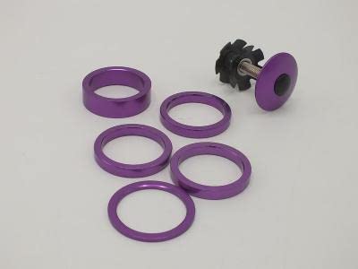 Motobecane Anodized 1 1/8 Headset Spacer Kit Top Cap and Star Nut Bolt (Purple)