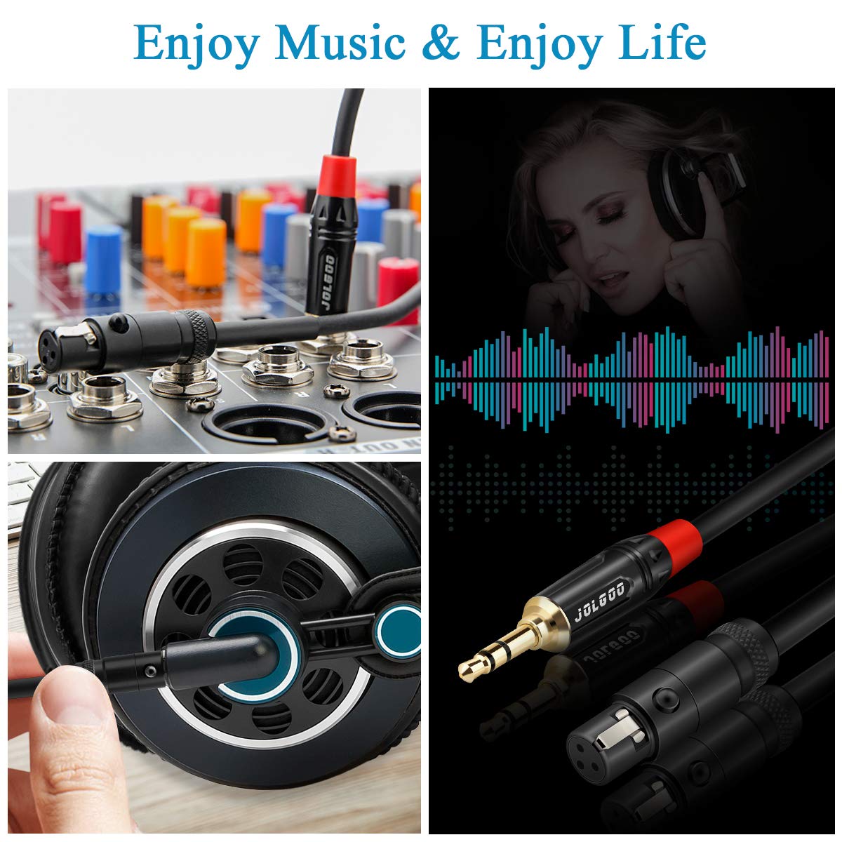 JOLGOO 3.5mm Stereo Audio Plug to Mini XLR Female Cable, 1/8" TRS Plug to 3-pin Mini XLR Female Headphones Audio Cable, 6.6 Feet