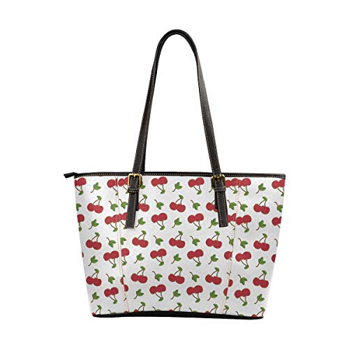 InterestPrint Cherries with Leaves Pattern Tote Bag for Women School Work Travel and Shopping