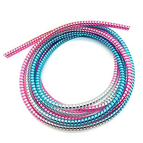 Spiral Cable Protector Sleeve Saver USB Charging Cable Cover Cord Rope Wrap Strain Relief Anti-Fracture Management Winder(Blue Pink Silver)