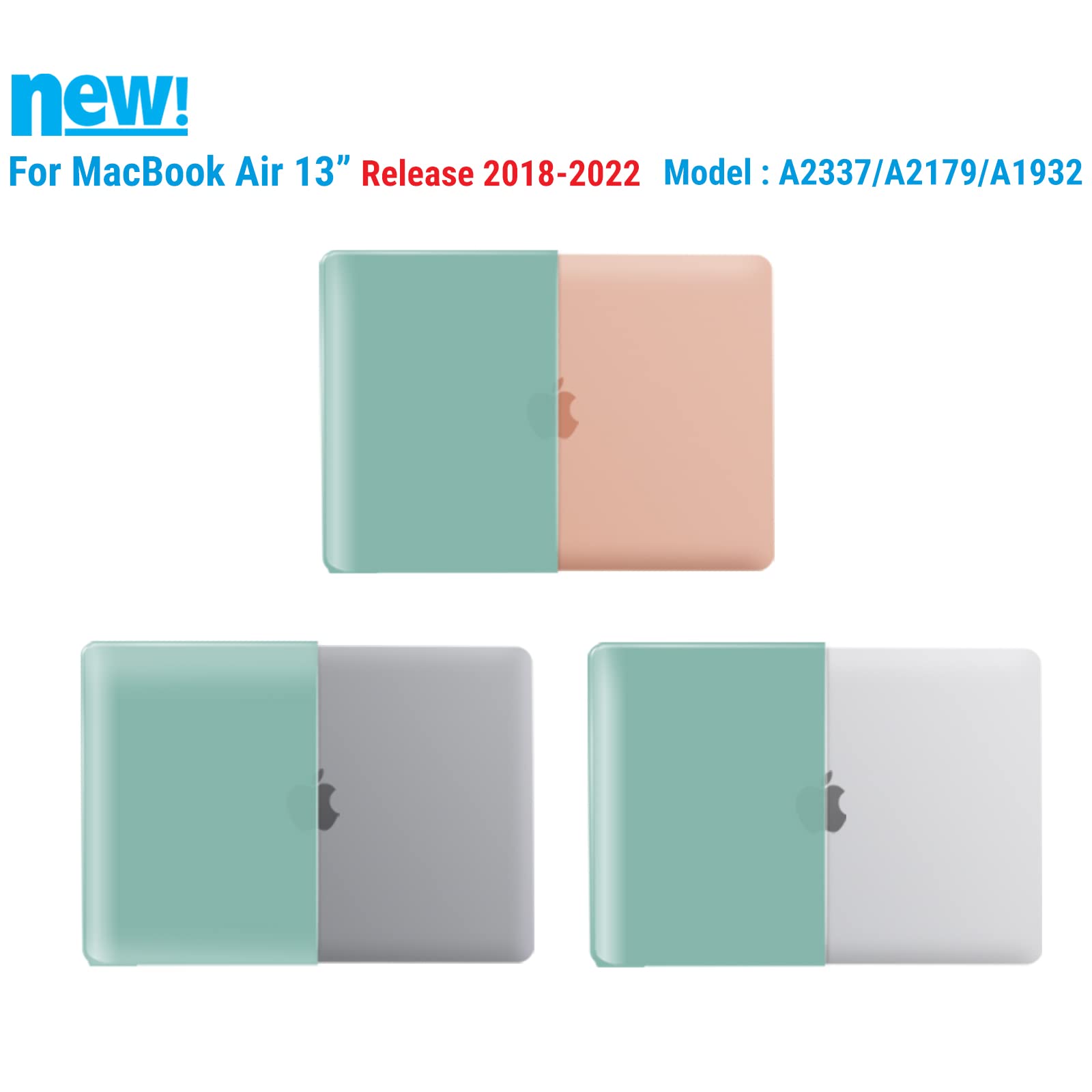 IBENZER Compatible with New MacBook Air 13 inch case 2022 2021 2020 M1 A2337 A2179 A1932, Hard Shell Case&Keyboard Cover&Screen Film for Mac Air 13 with Touch ID (2018-2022), Green, AT13GN+2