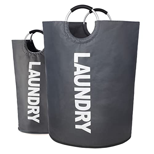 Twira 160L XX-Large Laundry Baskets, Laundry Hamper Stands Up Well, Laundry Bag with Padded Handles, Waterproof Laundry Basket Collapsible, Clothes Hamper for Bathroom, Laundry, College (Dark Grey)