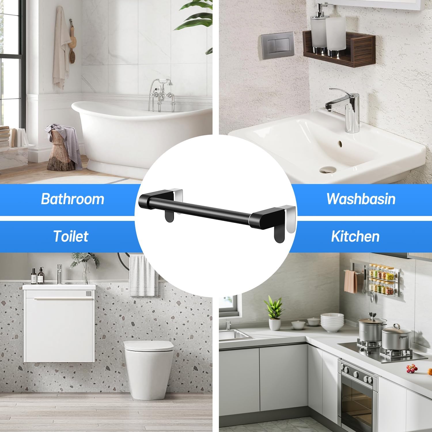 VEHHE Kitchen Towel Holder - 2pcs Over Cabinet Door Hand Dish Towel Bar Rack Holders with 2 Hooks& VEHHE Kitchen Towel Holder, Retractable Kitchen Towel Rack, Hooks Adjustable to Door Thickness.