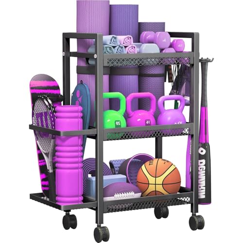 Weight Storage Racks, Workout Equipment Storage Rack, Space Saving Fitness Exercise Organization for Kettlebells, Foam Rollers, Yoga Blocks, Dumbbells MK153