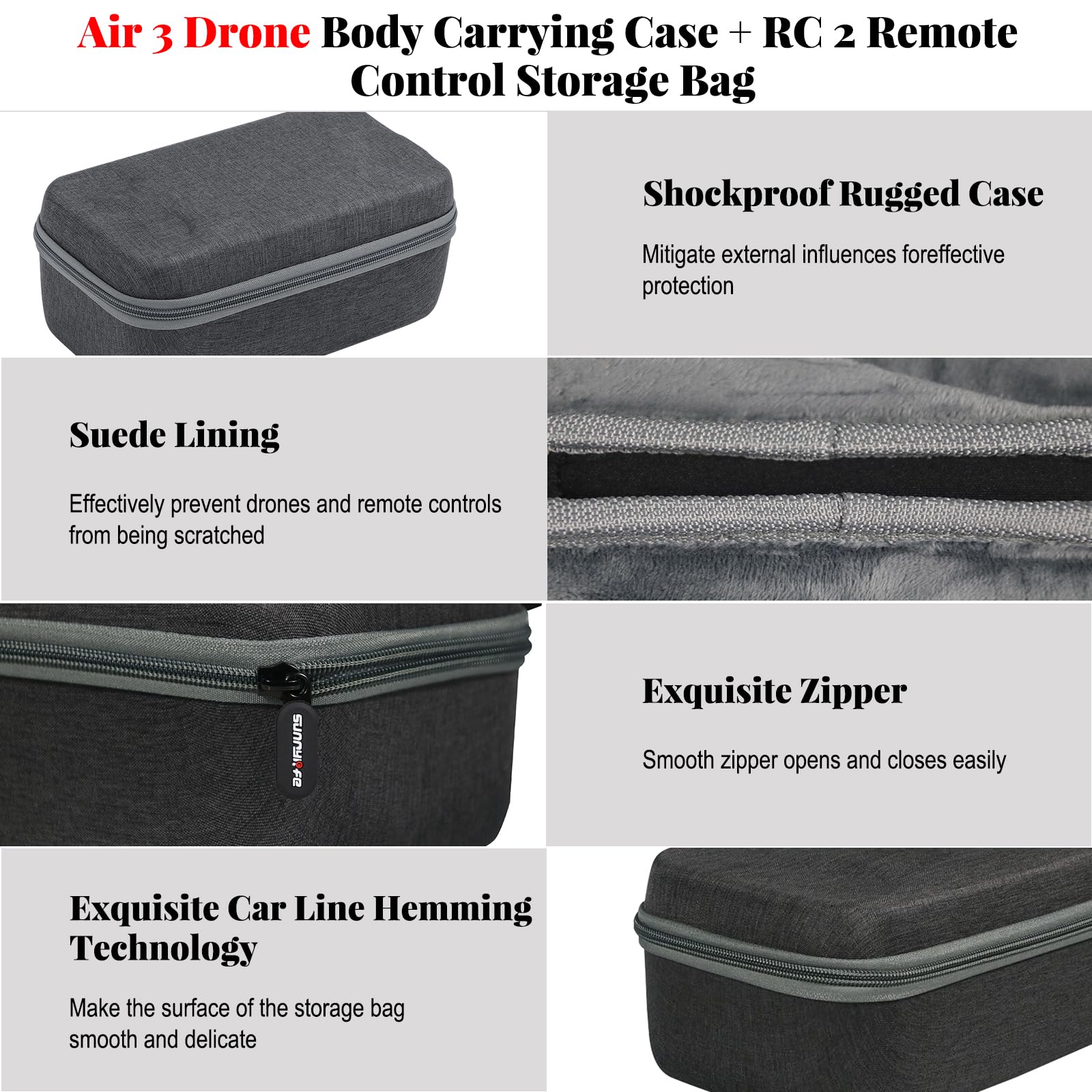 iEago RC Air 3 Drone Body Carrying Case + Controller Portable Storage Bag for DJI Air 3 with DJI RC 2, Travel Hard Shell with Carabiner and Nylon Propeller Holder Strap Accessories