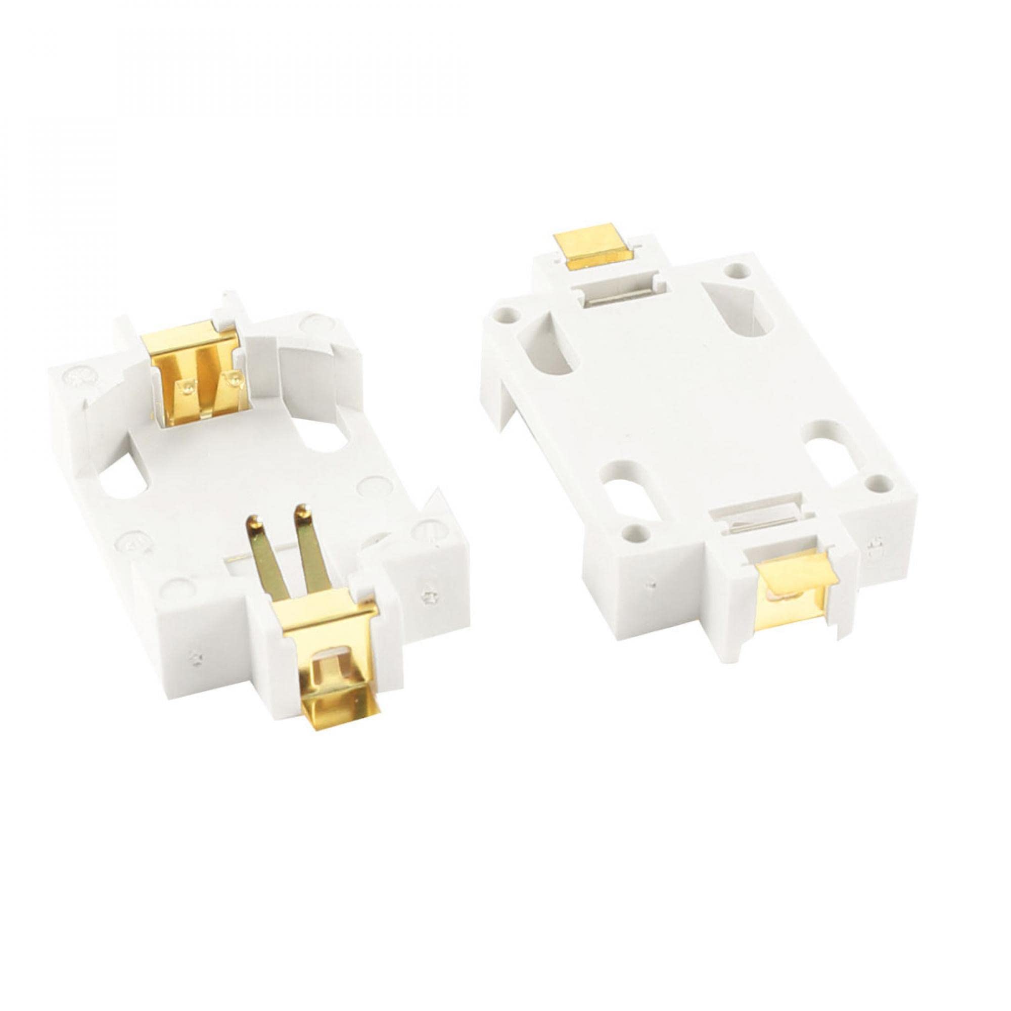 sourcing map Button Battery Holder CR2032 Cell Surface Mounted Devices Gold Plated White 2 Pcs