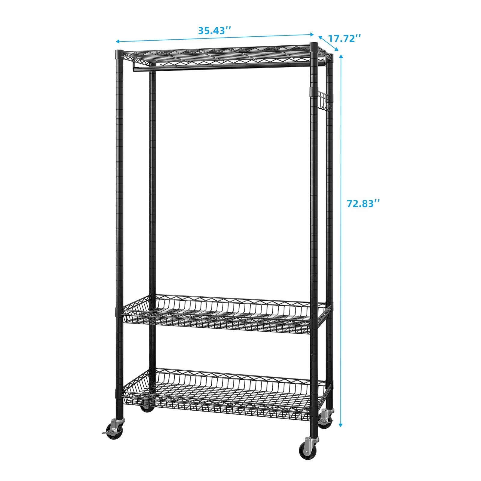 Heavy Duty Rolling Rack,Closet Organizer Metal Garment Rack Portable Clothes Hanger Home Shelf,Freestanding Closet Wardrobe (35.43x 17.72 x 72.83)
