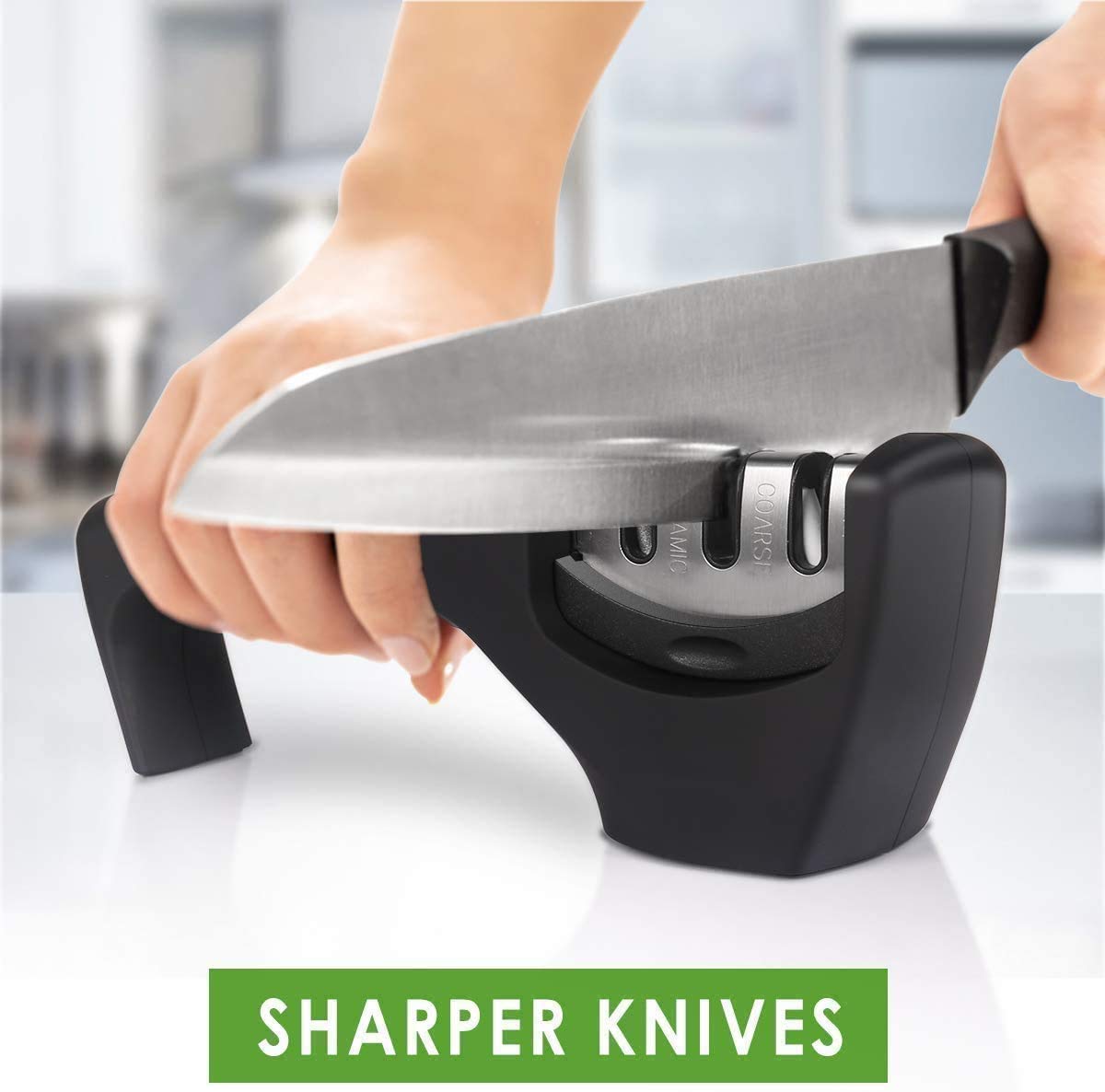 Knife Sharpener, 3 Stage Knife Sharpening Tool Helps Repair Restore and Polish Blades (Red)