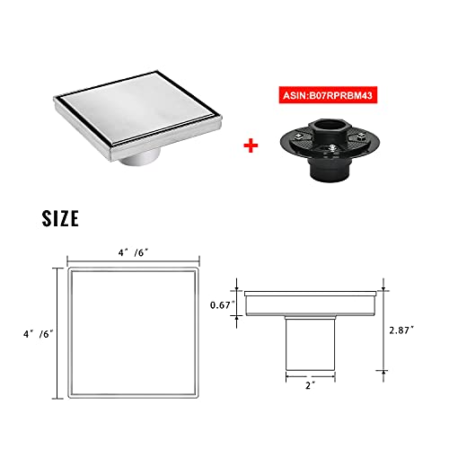 SaniteModar Shower Drain, 6 inch Shower Floor Drain with Shower Drain Base, Tiled Insert 2 in 1 Panel Shower Drain, 304 Stainless Steel Brushed Shower Drain with Hair Strainer and Threaded Adapter