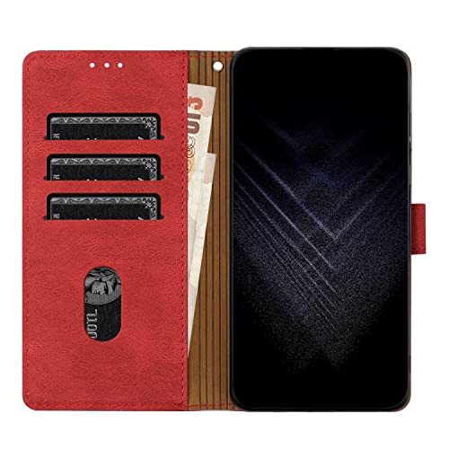 Wallet Case Compatible with Oppo Reno 6Pro 5G Case, Reno 6Pro 5G Wallet Case Slim PU Leather Phone Case Flip Folio Leather Case Card Holders Shockproof Protective Case with Wrist Strap ( Color : Verme