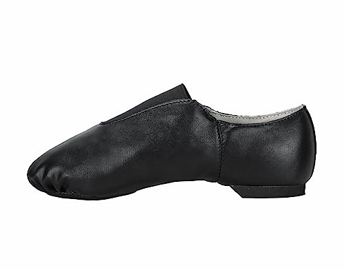 Linodes Unisex PU Leather Upper Slip-on Jazz Shoe with Up Elastic for Women and Men's Dance Shoes-Black-7.5M