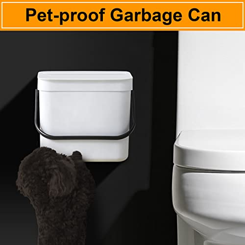 Yatmung Kitchen Garbage Can with Lid, Under Sink Trash Can with Lid Small Bathroom Trash Can for Bedroom/Bathroom Compost Bucket for Kitchen, 1.8 Gal(White)