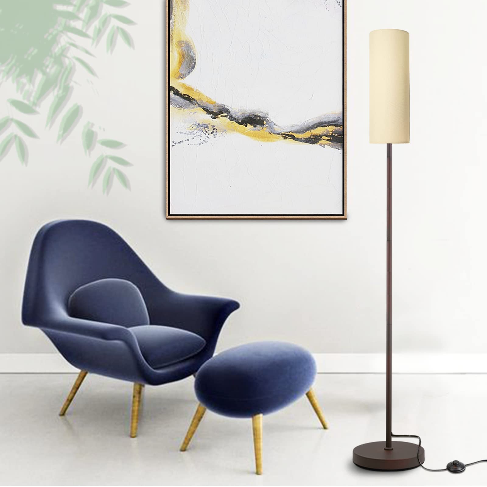 KIKET HOME Floor Lamp, Modern Design Standing Light with Linen Lamp Shade, Tall Lamp for Living Room/Bedroom/Study Room/Office with E26 Lamp Base (3-Color LED Bulb Included), Brown