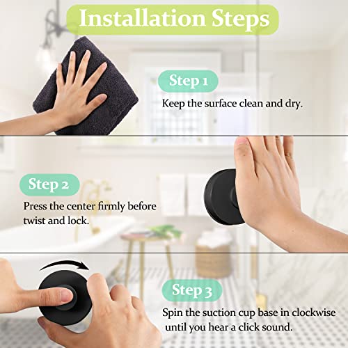 Towel Hooks (Black Matt) for Bathroom - Heavy Duty Shower Suction Hooks for Door Windows Tile Glass Kitchen Bathroom Hooks for Towel Loofah Utensils - 2 Packs Shower Towel Hook B: Black Matte