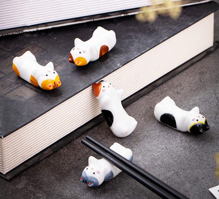 NaiHey Cute Cat Ceramics Chopsticks Rests Japanese Style chopstick holder Dinner Spoon Knife Fork Chopsticks Stand Rest Rack Kawaii Squirrels (Set of 4)