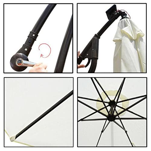 ZJDU Solar Patio Umbrellas,Solar LED Offset Patio Umbrella,Led Lighted Outdoor Table Market Umbrella, with Push Button Tilt/Crank,8 Ribs, for Garden, Lawn, Deck, Backyard & Pool,Brown,2.7m