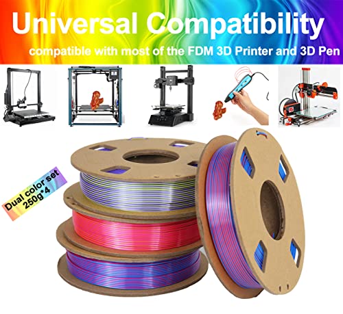 Taiyiyun 3D PLA Filament 1.75mm Bundle, Dual Color Filament PLA Dimensional Accuracy +/- 0.03 mm 3D Printing Filament, Color Changing PLA Silk Filament 250g*4 Spools