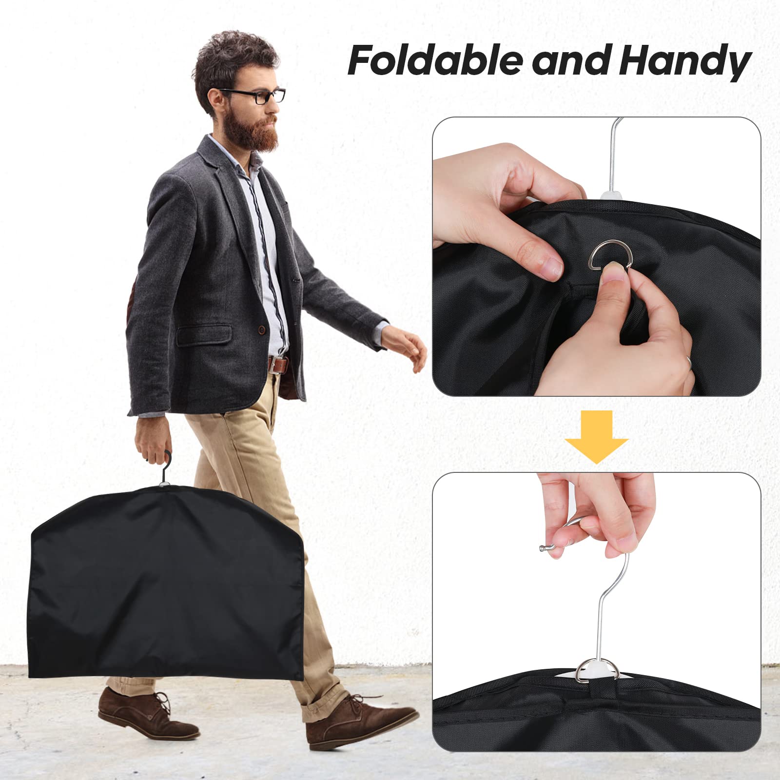 Vodiver Premium Oxford Fabric Garment Bag Hanging Clothes Travel Suit Bag with Clear Window for Suits, Coats, T-Shirts, Jackets. (Black, 40-inch-2 packs)