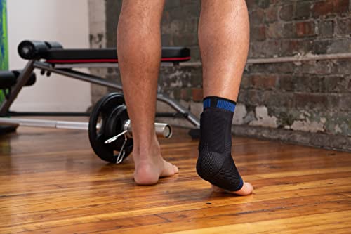 PRO-TEC ATHLETICS Achilles Sleeve with dual gel compression strips, Black/Blue, Large (3708)