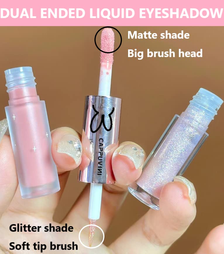 JEMPET Liquid Glitter Matte Eyeshadow Eye Makeup Set: 2-IN-1 Dual Ended Liquid Matte Cream Eyeshadow and Glitter Eyeliner For Glossy Shimmer Eye Makeup (pink series)