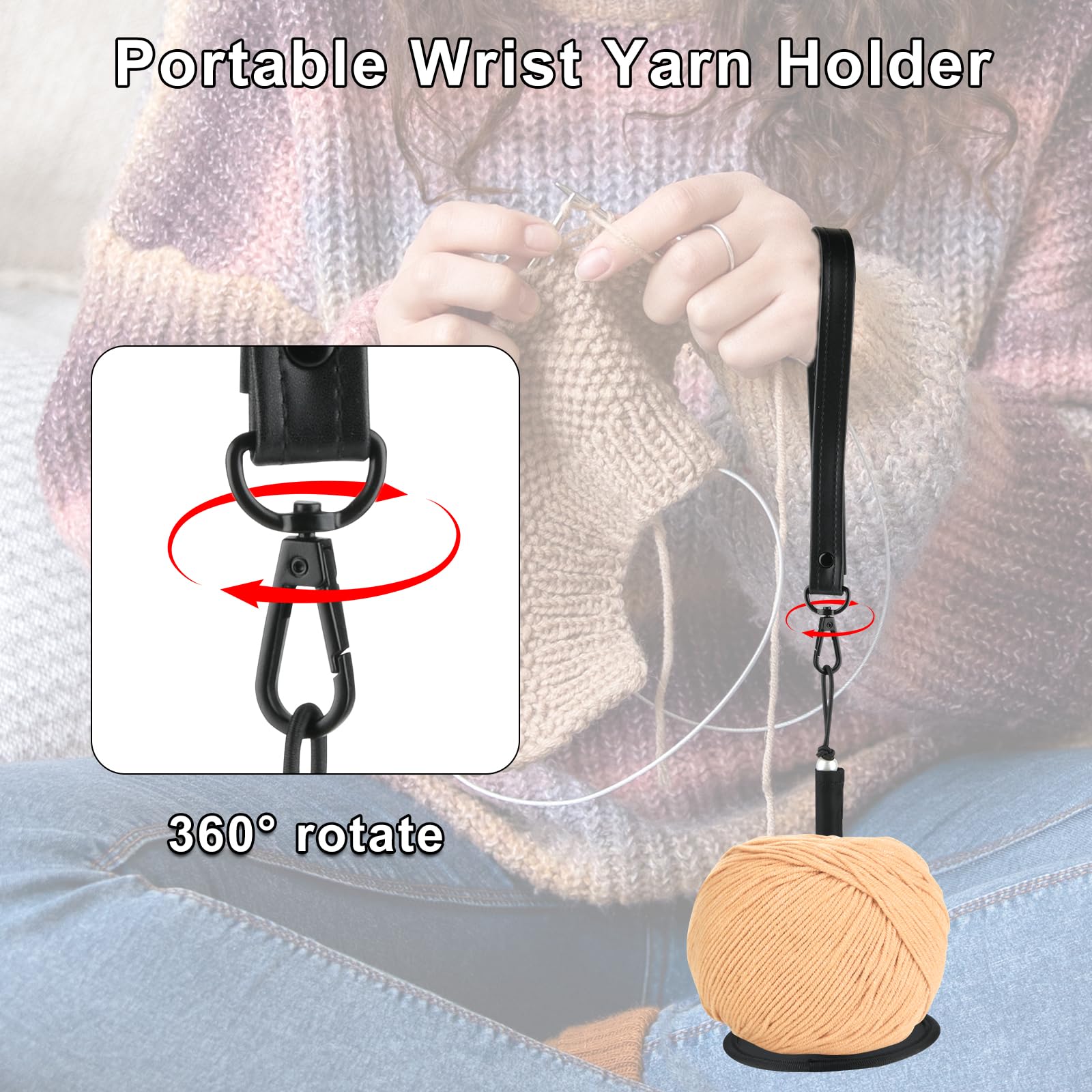Wrist Yarn Holder, Portable Wrist Yarn Ball Minder Stand with Wrist Strap, Hanging Yarn Spinner for Big or Small Yarn Balls, Twizzling Yarn Organizer Storage for Knitting Crocheting Craft Lover