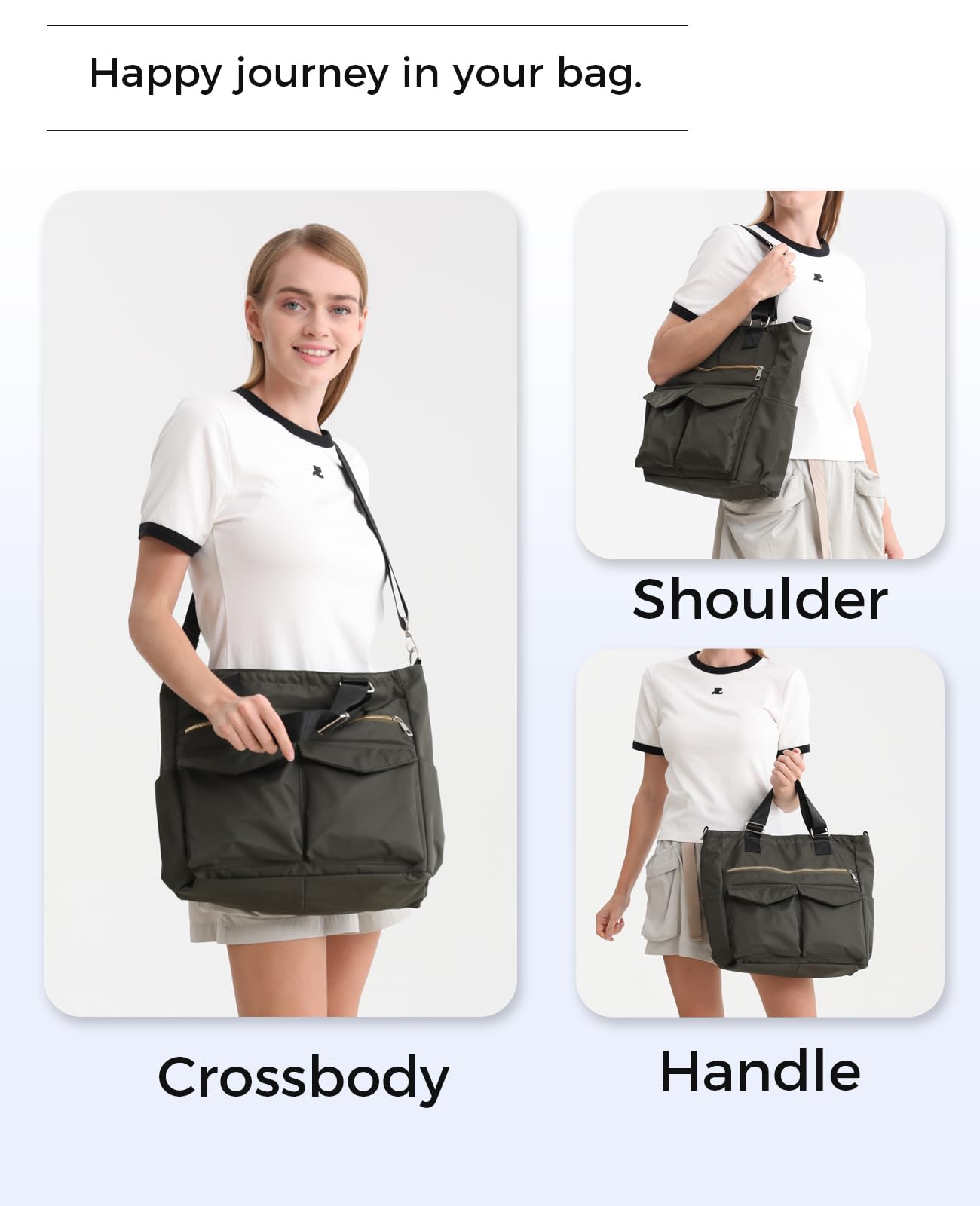Iioscre Tote Bag for Women Men, Waterproof Work Nylon Tote Bag with Adjustable Strap,Crossbody Laptop Bag with Trolley Sleeve