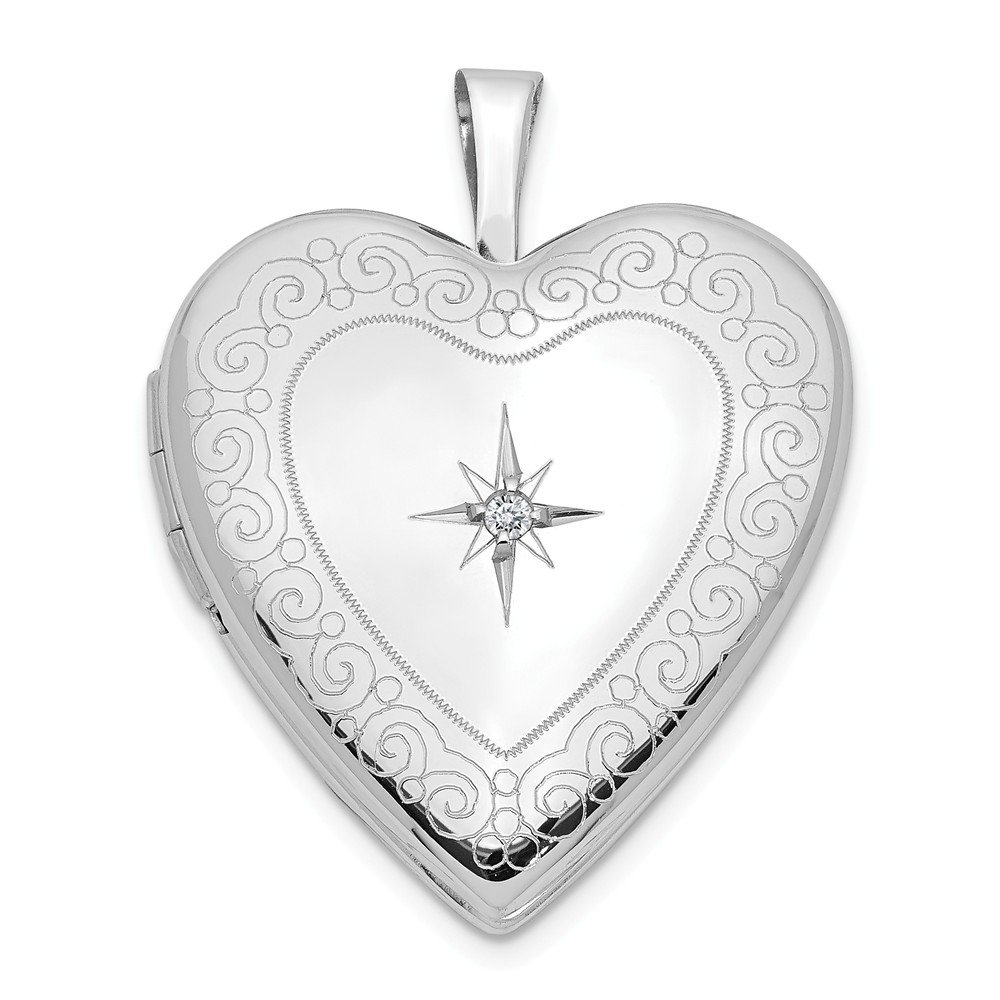 Jewels By Lux 14K 20mm White Gold Side Swirls w/Diamond Heart Locket