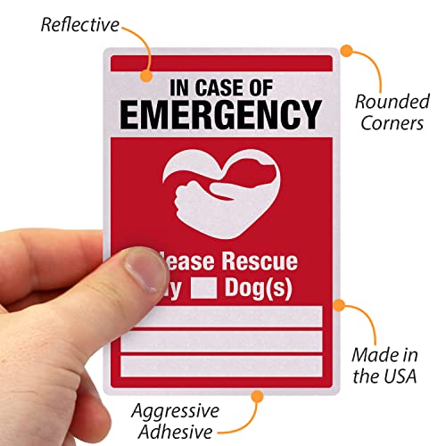 SmartSign “In Case of Emergency Please Rescue My Dogs" Pet Rescue Decal Set | Two 2.75" x 4" & One 3.75" x 5.5" Engineer Grade Reflective Adhesive Labels